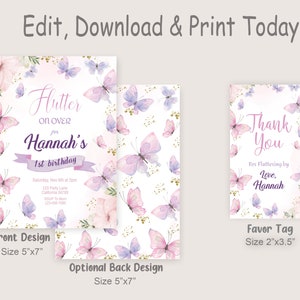 Butterfly Birthday Invitation Purple Butterfly Invitation Pink ...