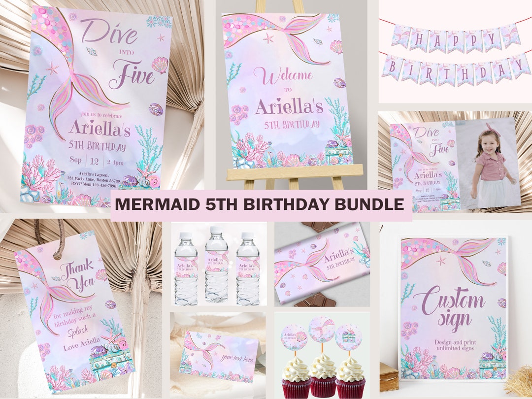 Dive Into Five Birthday Invitation Bundle Mermaid 5th Birthday ...