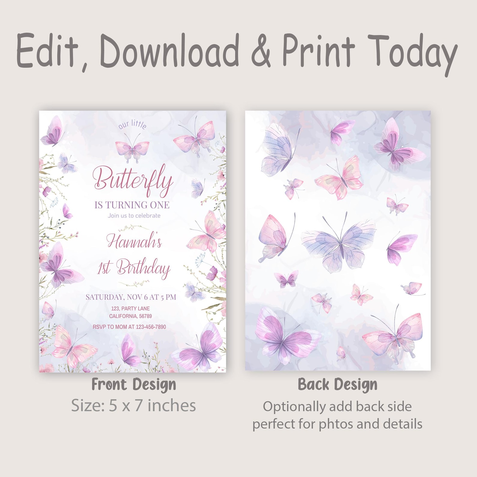 Butterfly Invitation Butterfly Birthday Invitation Purple Butterfly ...
