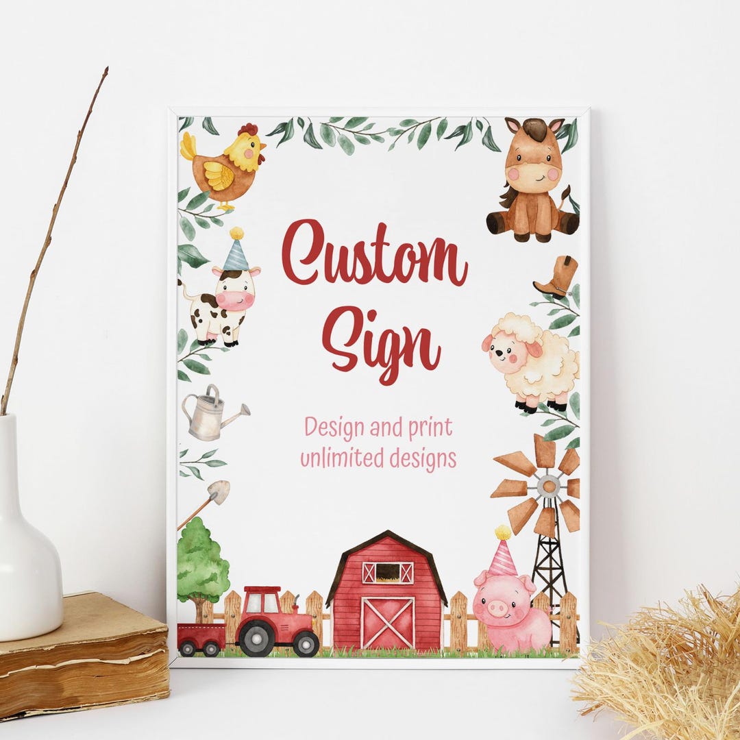 Farm Animals Custom Sign Barnyard Party Signs Barn Decor Ranch Birthday ...