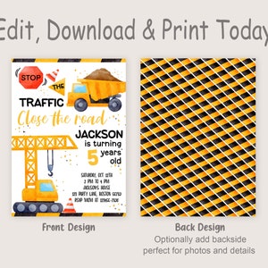Construction Birthday Invitation Template, Editable Boy Construction ...