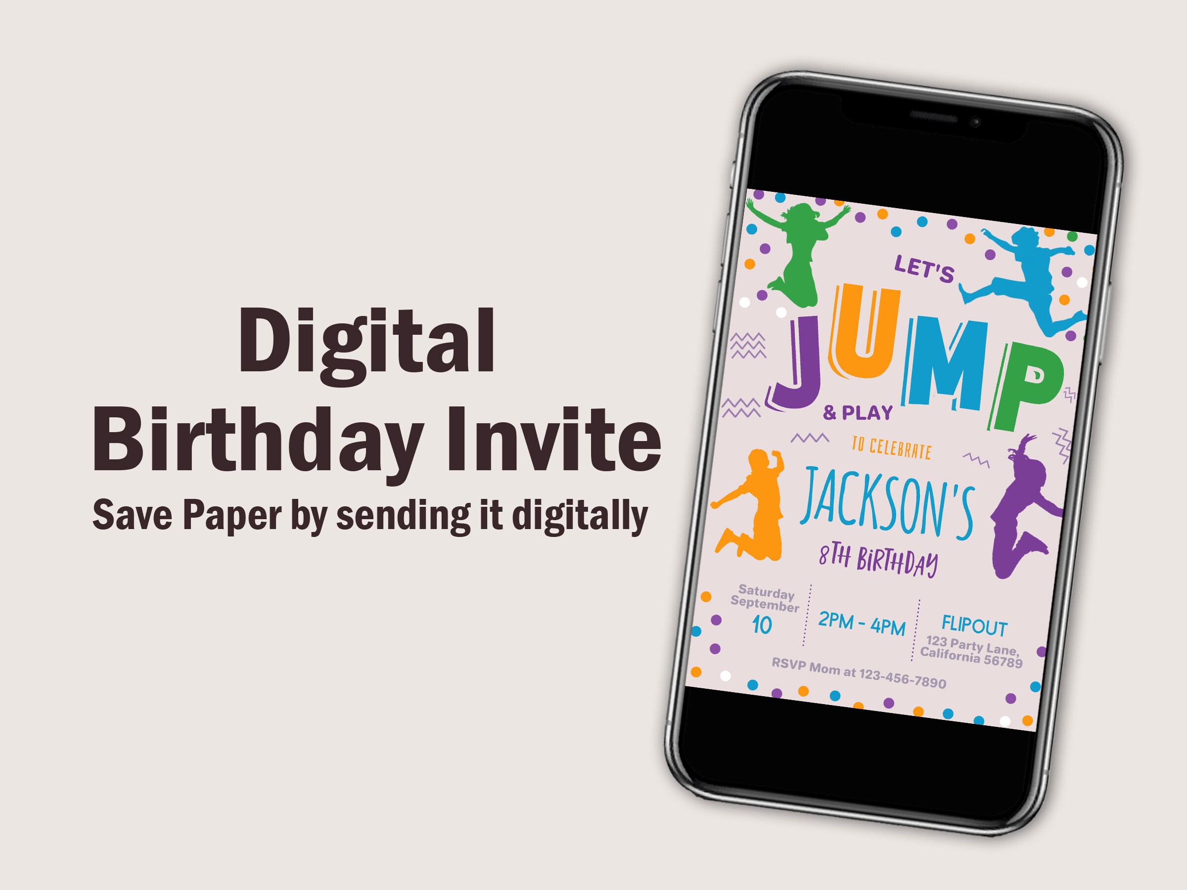 Jump Birthday Party Invitation Trampoline Party Invite Jumping - Etsy