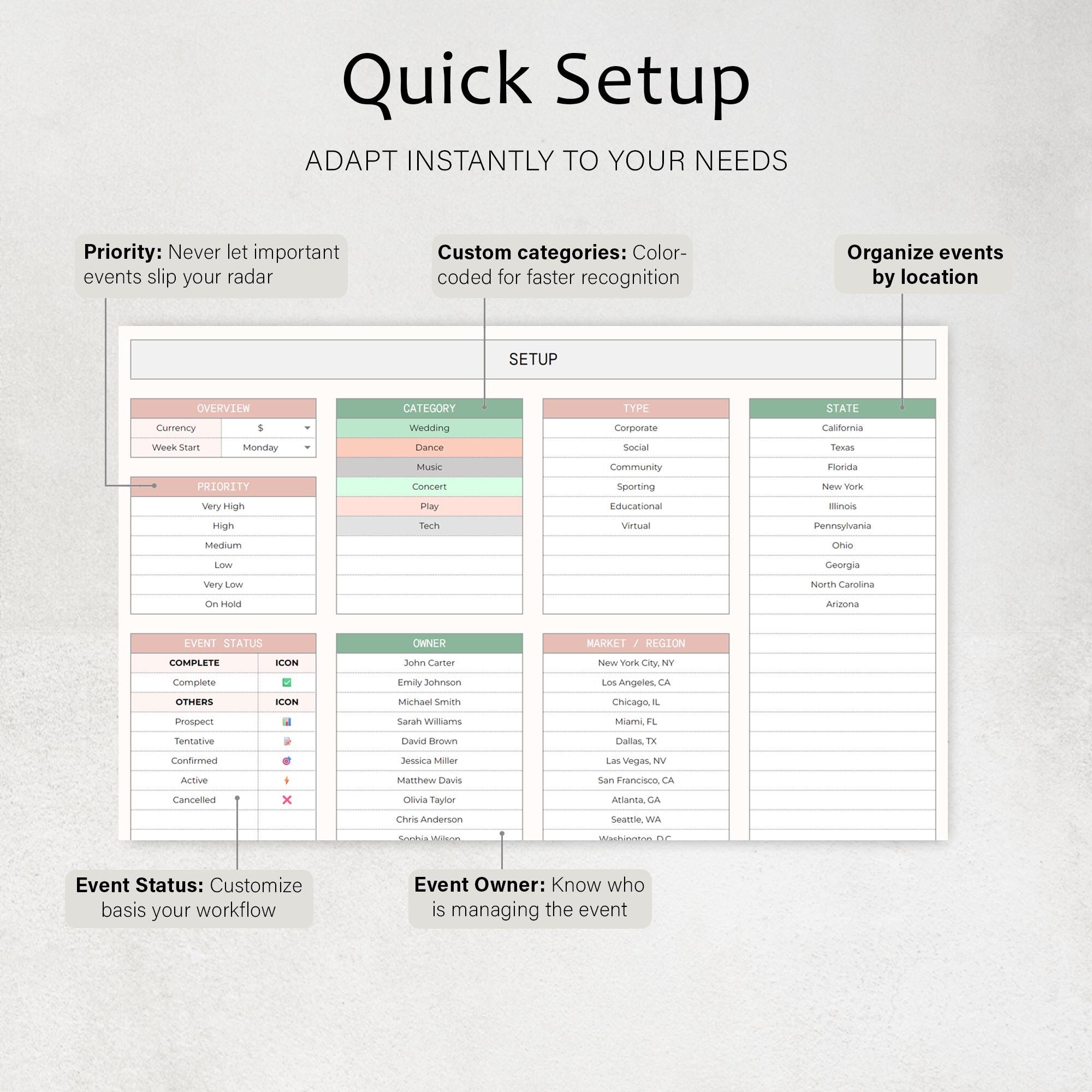 Events Schedule Events Calendar Template Multi-day Event Scheduler ...
