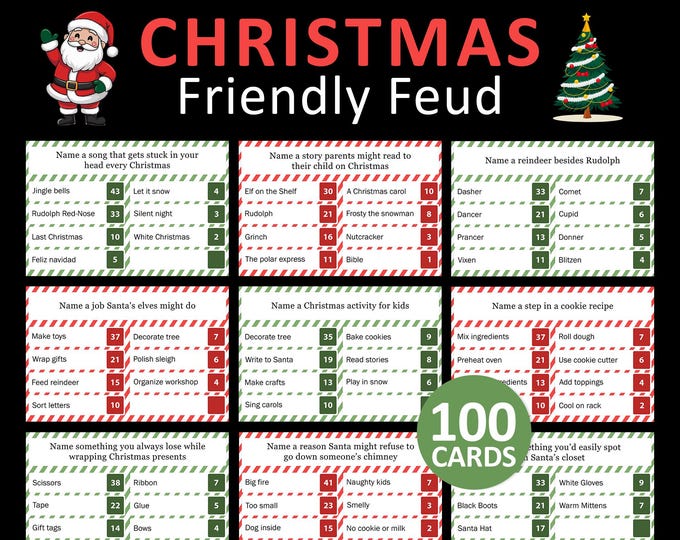 Christmas Friendly Feud Printable Christmas Games Christmas Party Games ...