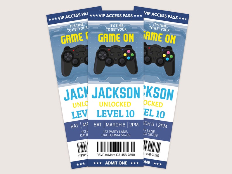 Video Game Birthday Ticket Invitation Gamer Invitation Gaming - Etsy