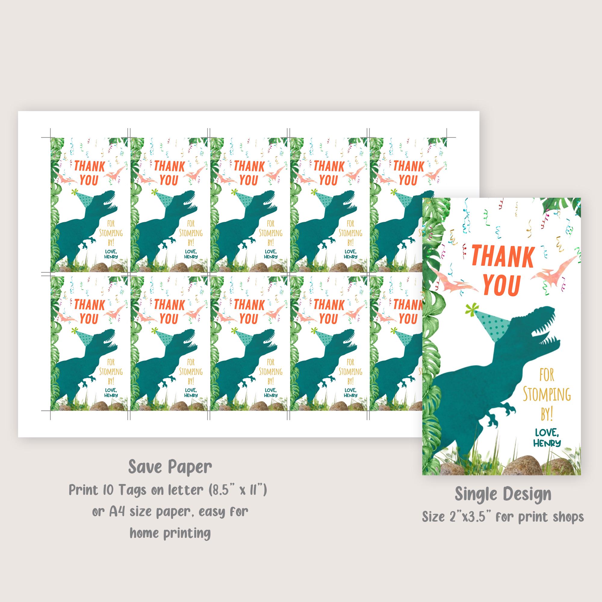 Editable Dinosaur Favor Tag T-rex Birthday Party Thank You Tags Wild ...