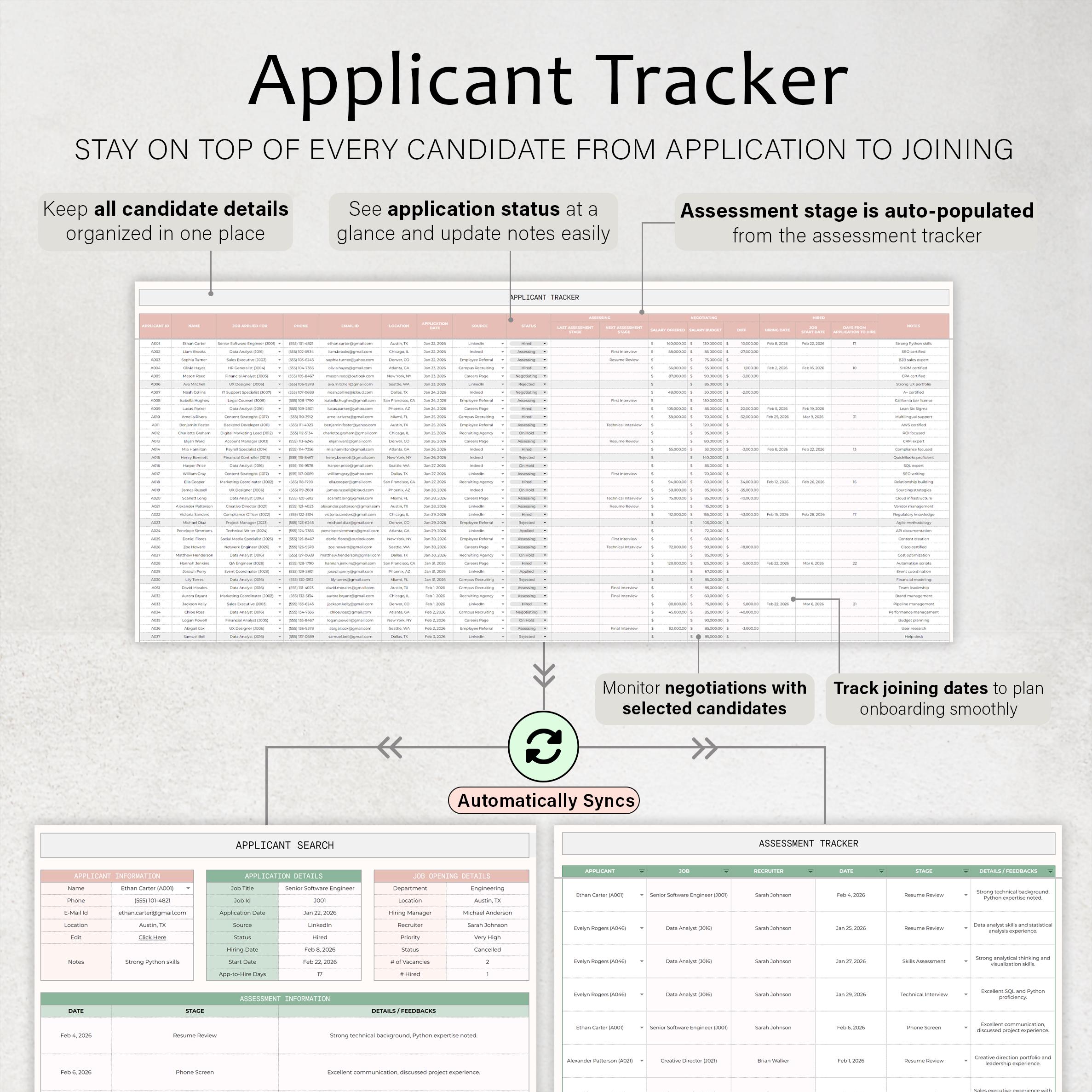 Recruitment Tracker Spreadsheet Hiring Tracker Recruiting Planner ...