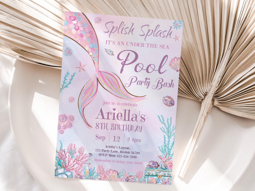 Mermaid Pool Party Invitation Under the Sea Pool Party Invitation Girl ...