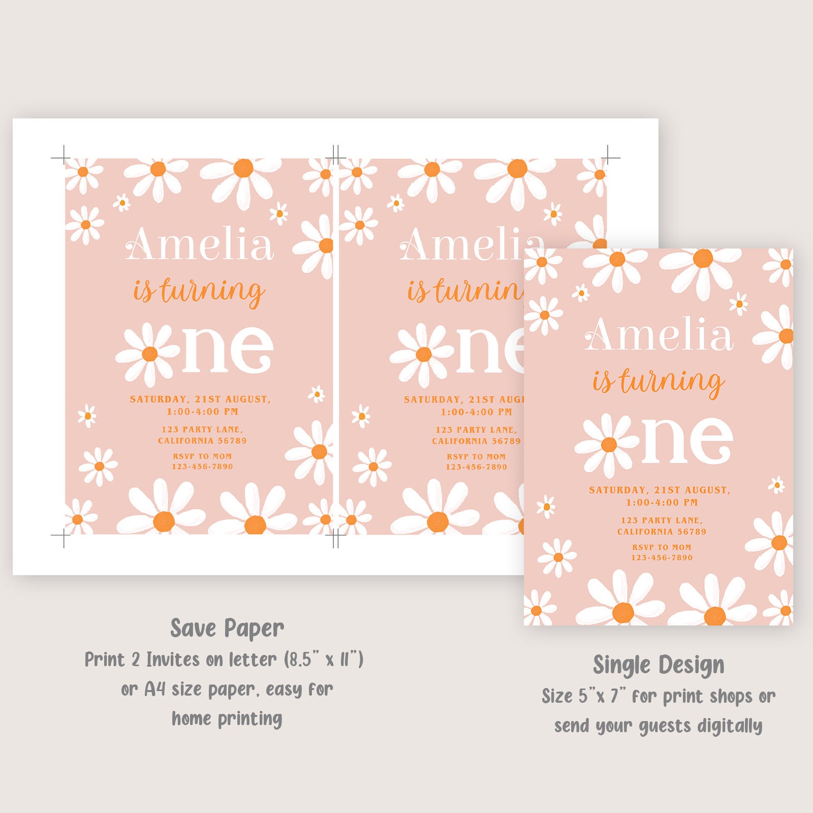 Daisy First Birthday Invitation Retro Daisy 1st Birthday Invite Groovy ...