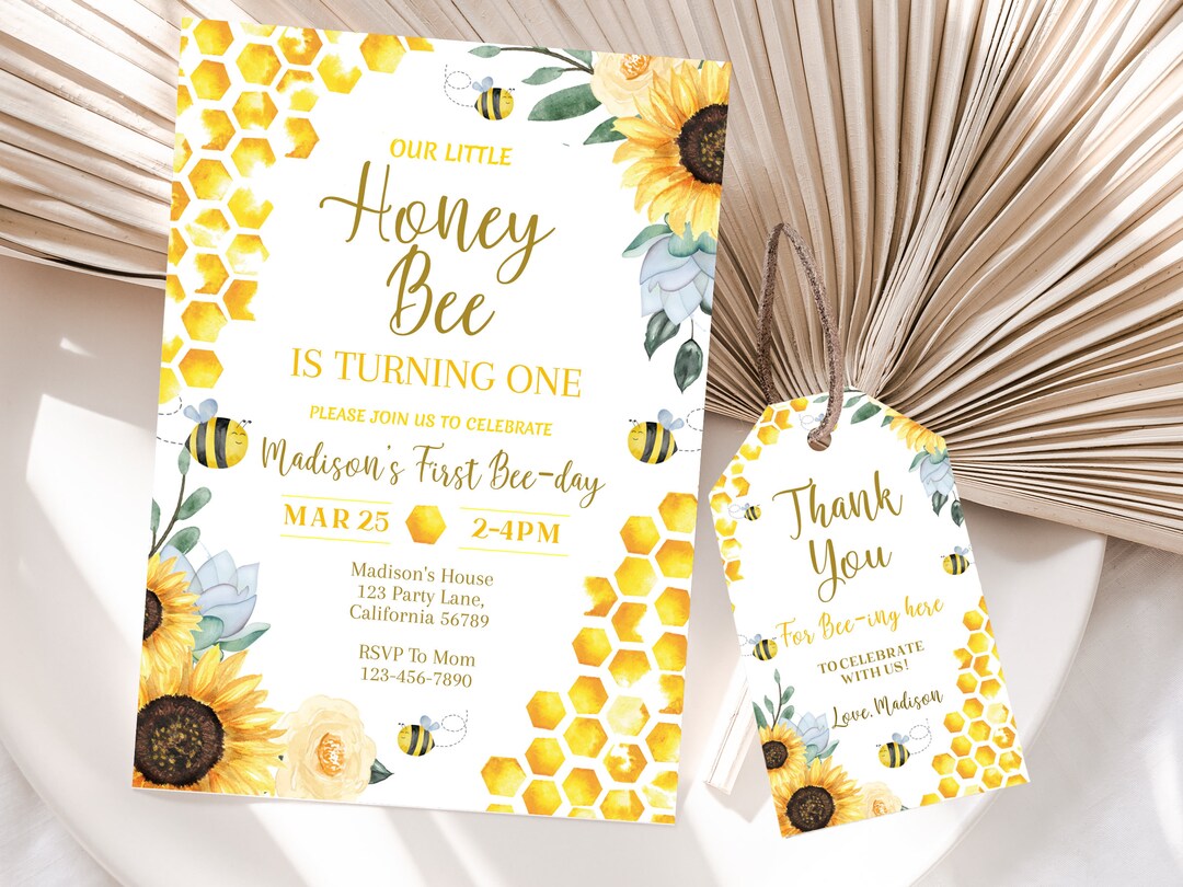Bee Birthday Invitation Bee Day Invitation Bee and Sunflower Birthday ...