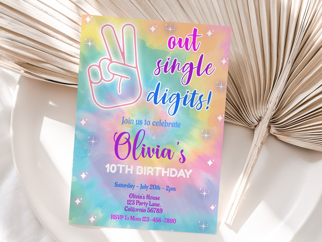 10th Birthday Invitation Girl 10th Birthday Party Invite Tie Dye Tenth ...