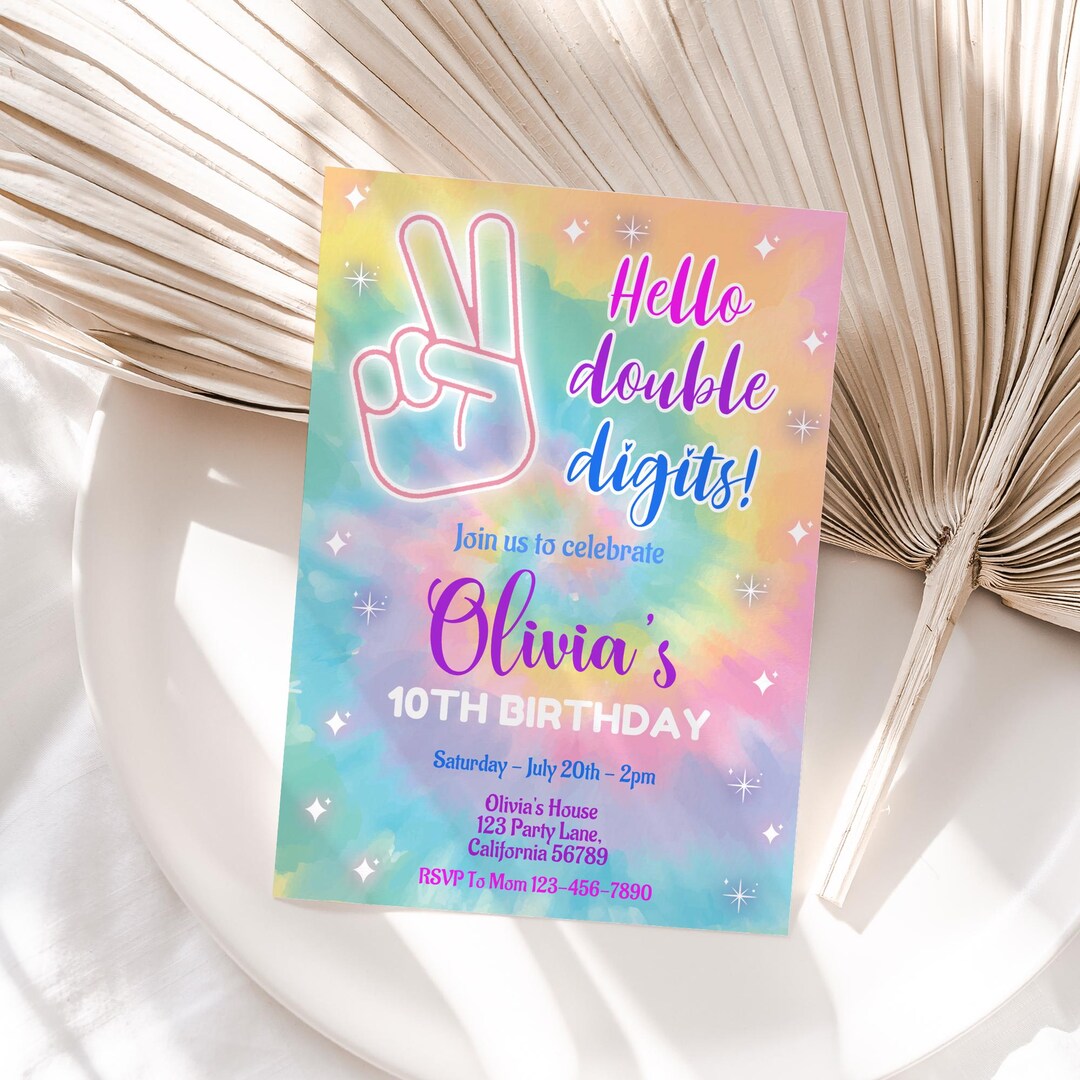 10th Birthday Invitation Hello Double Digit 10th Birthday Invite Girl ...
