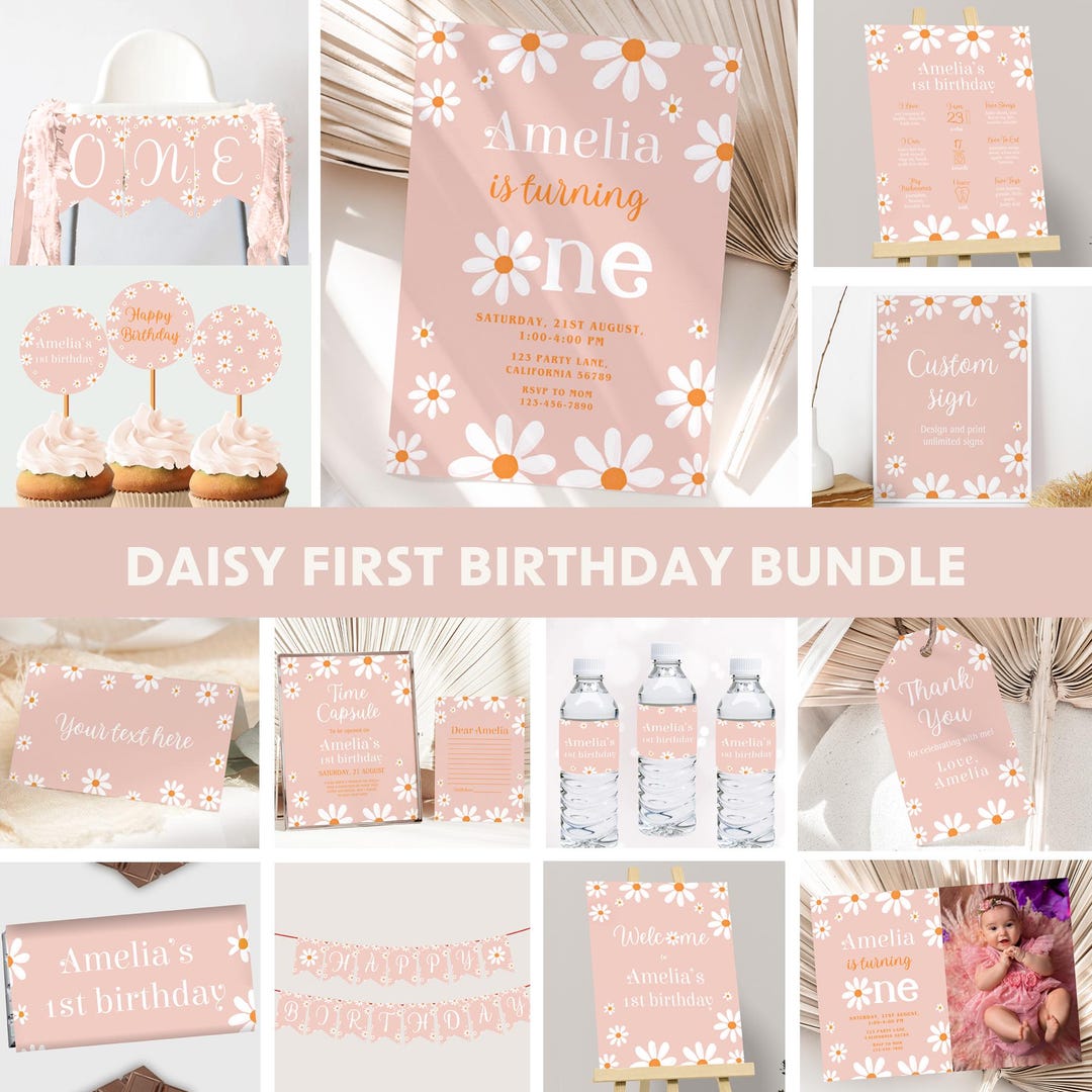 Daisy 1st Birthday Invitation Bundle Retro Daisy First Birthday ...