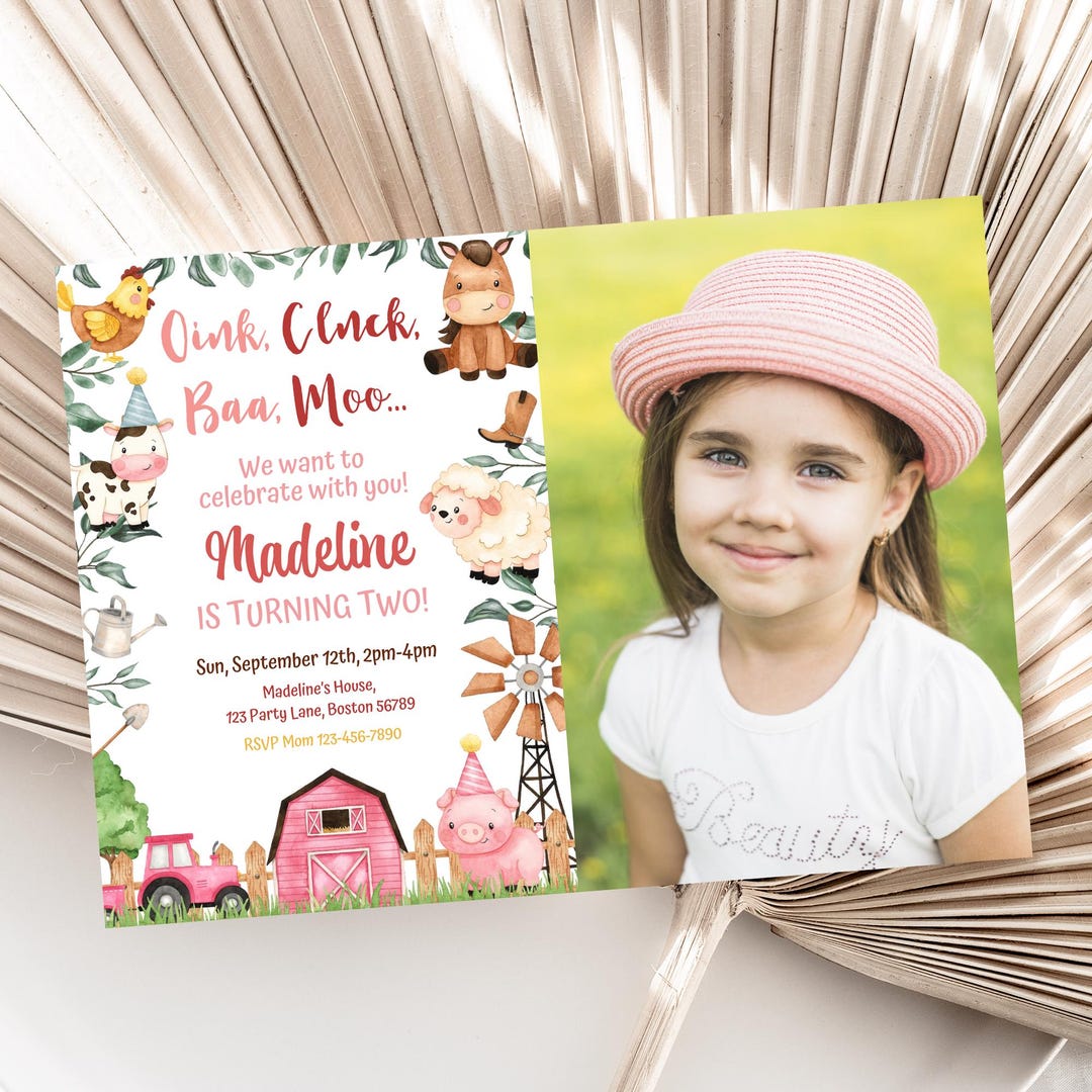 Farm Animals Birthday Invitation Photo Girl Barnyard Invitation Picture ...