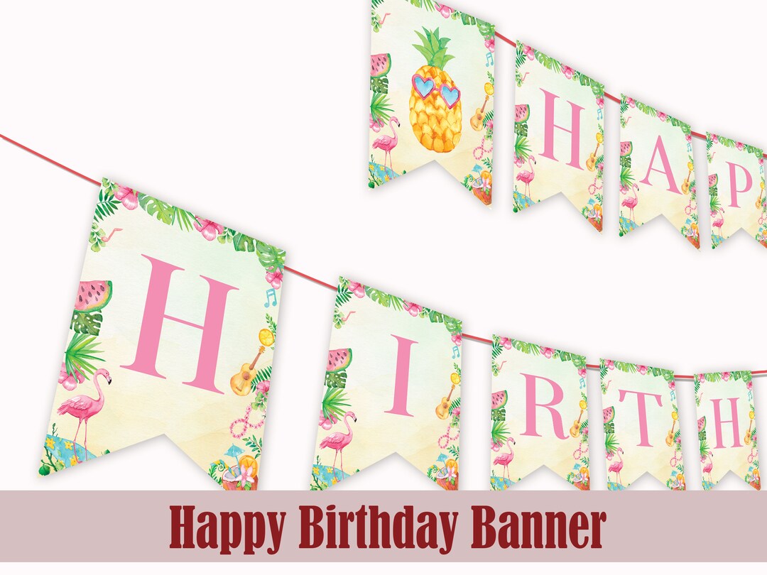 Luau Birthday Banner Hawaiian Birthday Decorations Aloha Bunting ...