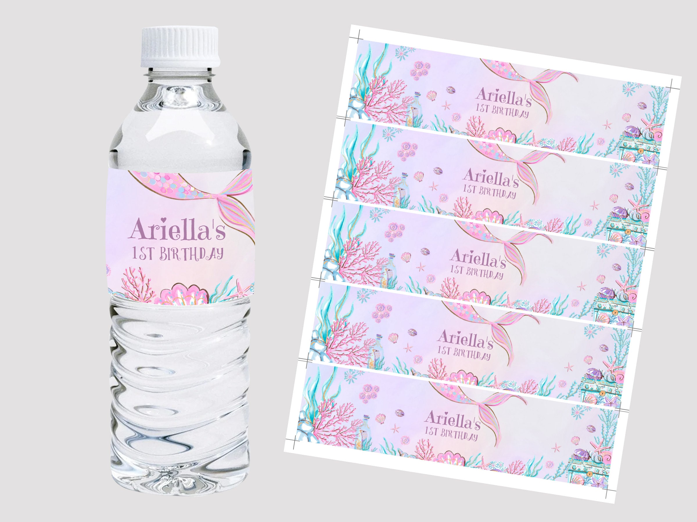 Mermaid Water Bottle Labels Mermaid Party Water Bottle Wrapper - Etsy