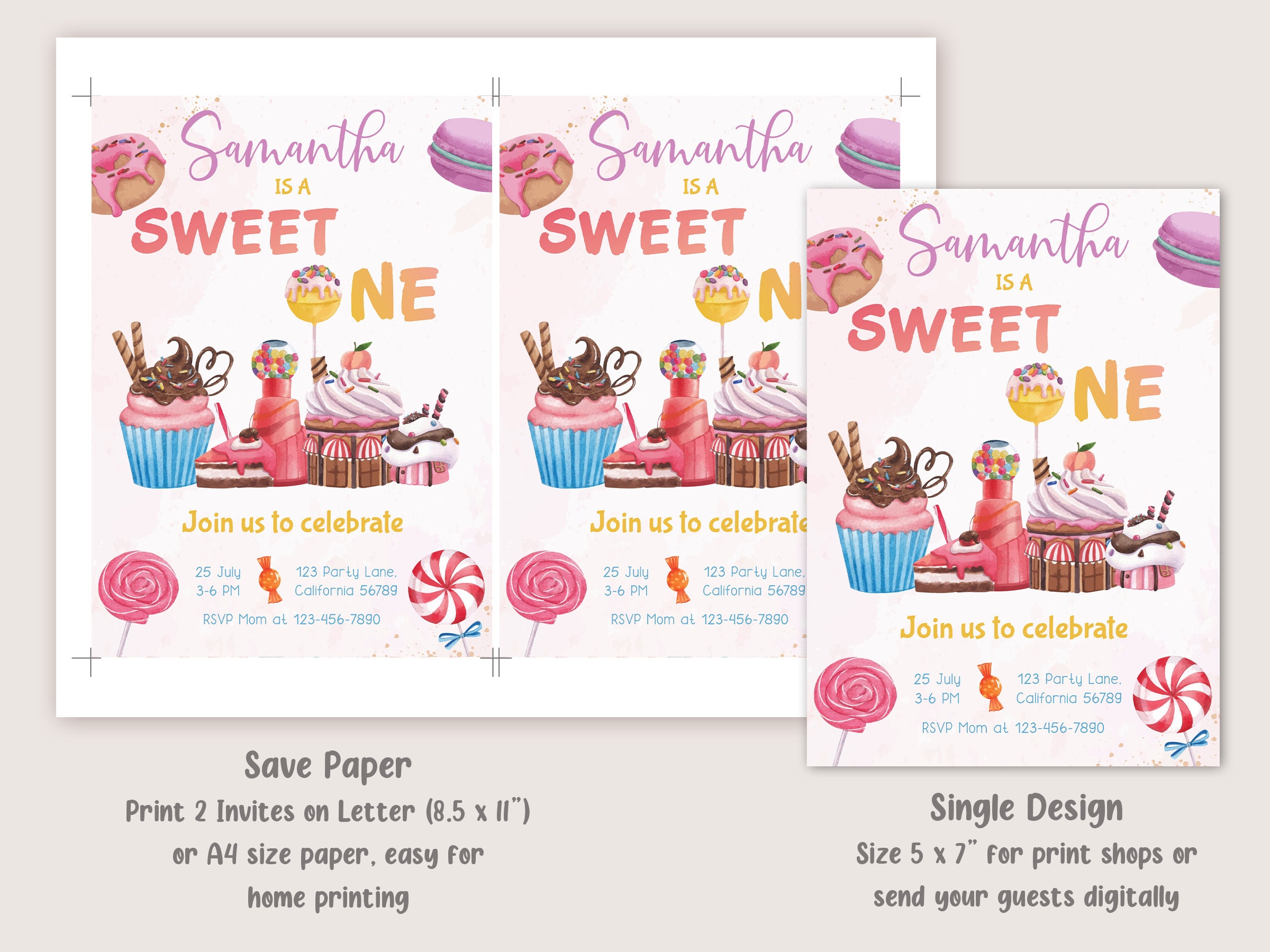 Sweet One Birthday Invitation Sweet One Invitation Candy 1st - Etsy