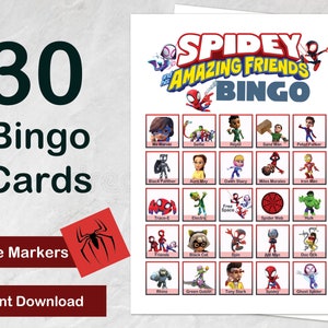 Spidey Bingo Game 30 Cards Spidey and His Amazing Friends - Etsy