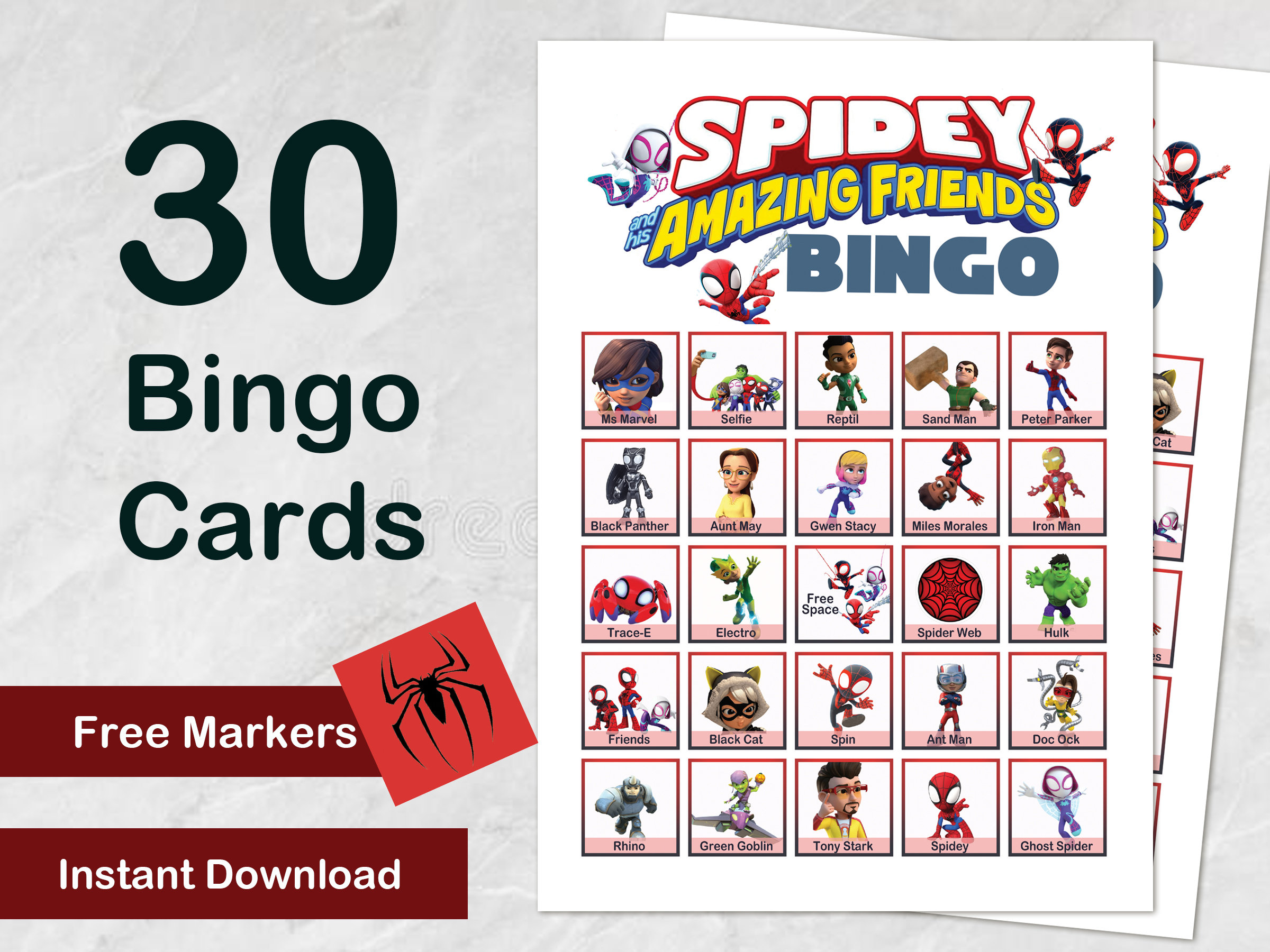 Spidey Bingo Game 30 Cards Spidey and His Amazing Friends - Etsy