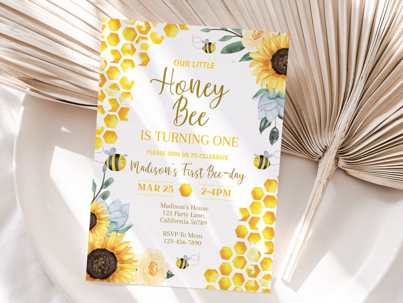 Bee Birthday Invitation Bee Day Invitation Honey Bee Birthday - Etsy