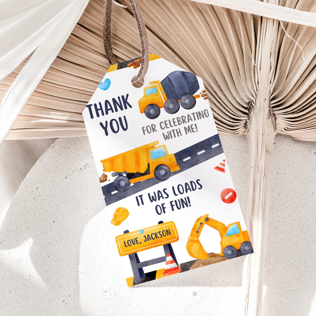 Editable Construction Favor Tag Dump Truck Thank You Tag Construction ...