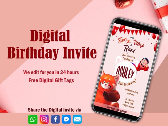 Weddings Custom Red Panda digital invite Printable movie ticket panda ...