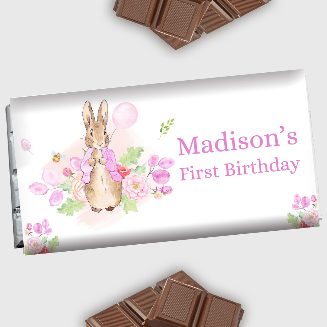 Peter Rabbit Chocolate Label Pink Bunny Candy Bar Wrapper Girl 1st ...