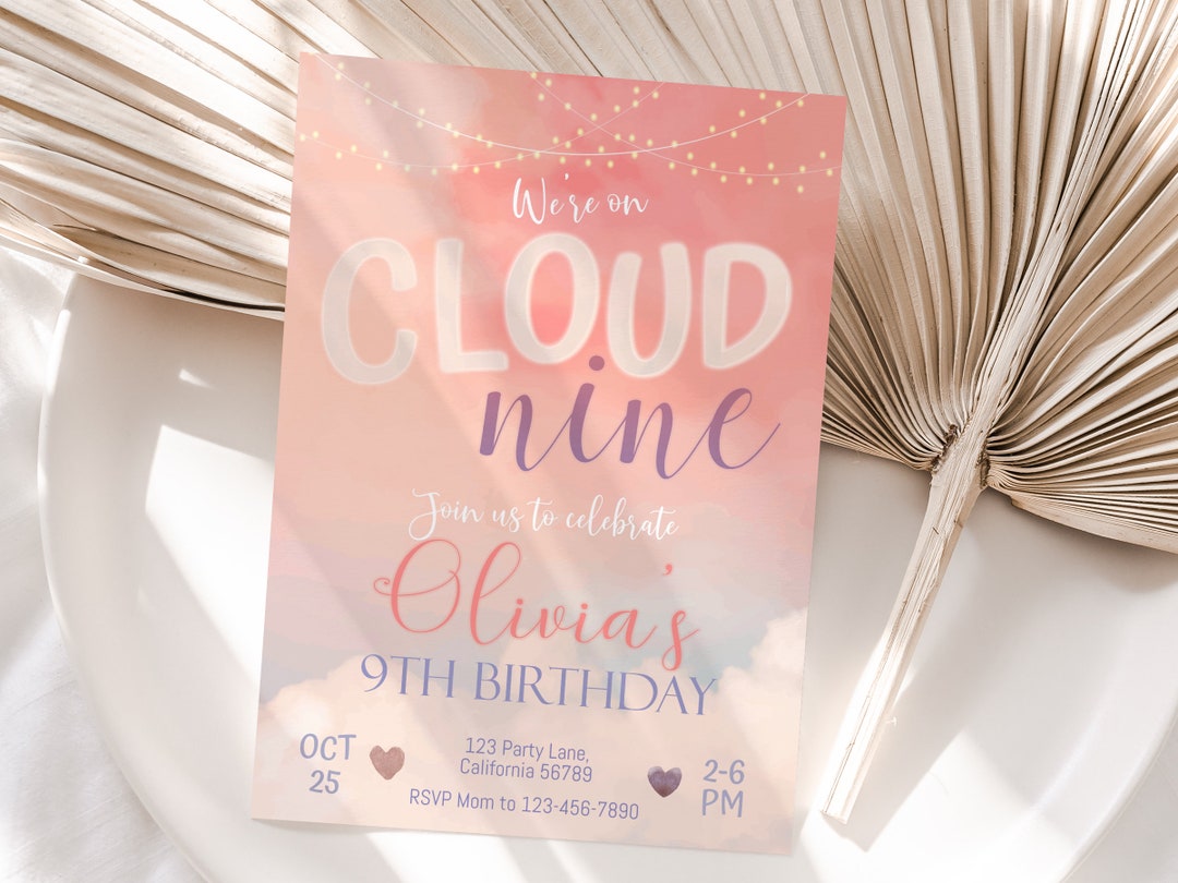 Cloud 9 Birthday Invitation on Cloud Nine Birthday Invitation Girl 9th ...