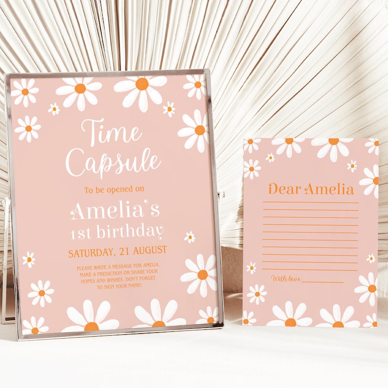 Daisy Time Capsule Retro Daisy First Birthday Time Capsule Card Sign ...