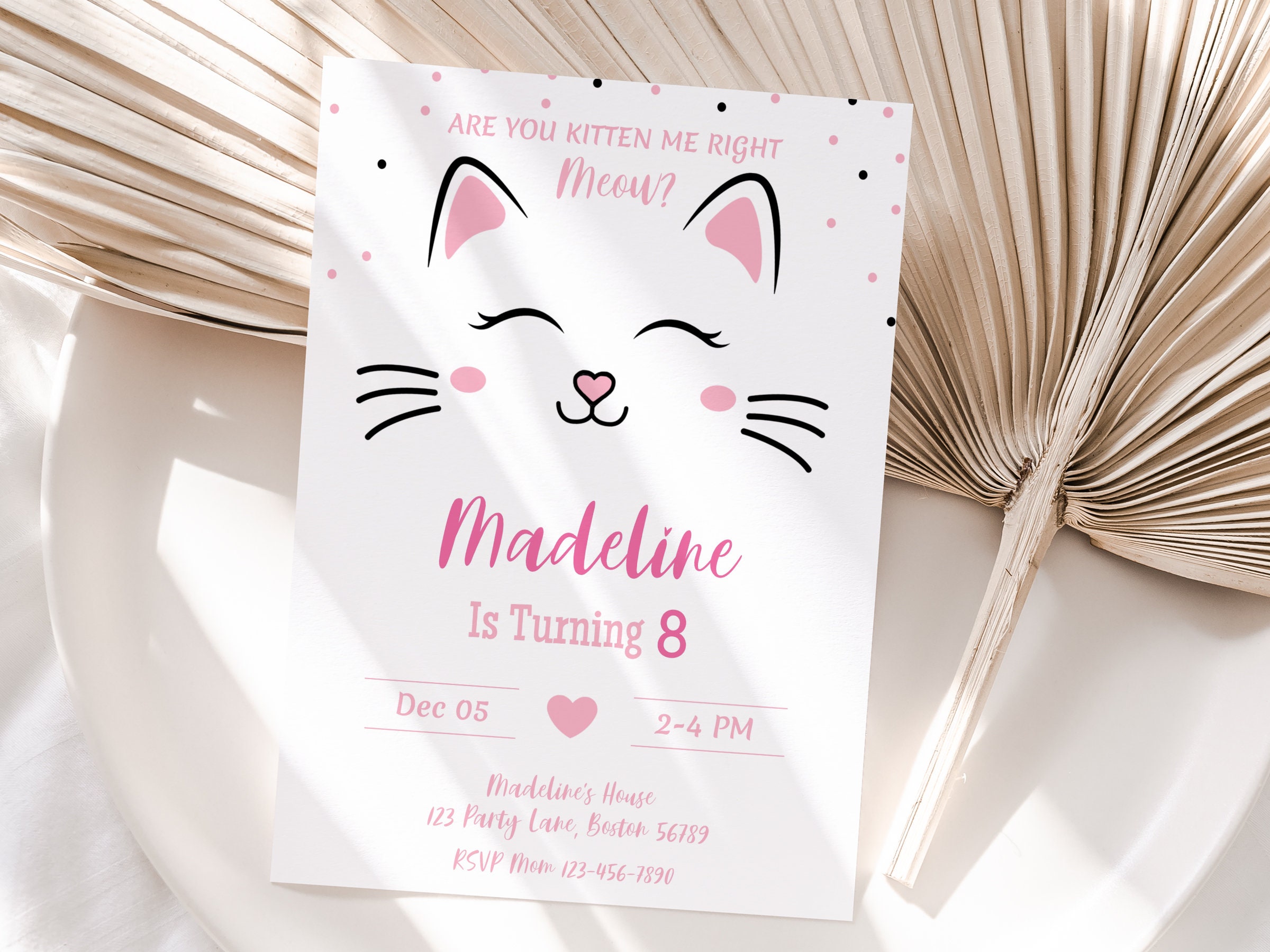 Cat Birthday Party Invitation Kitten Birthday Invitation Kitty - Etsy