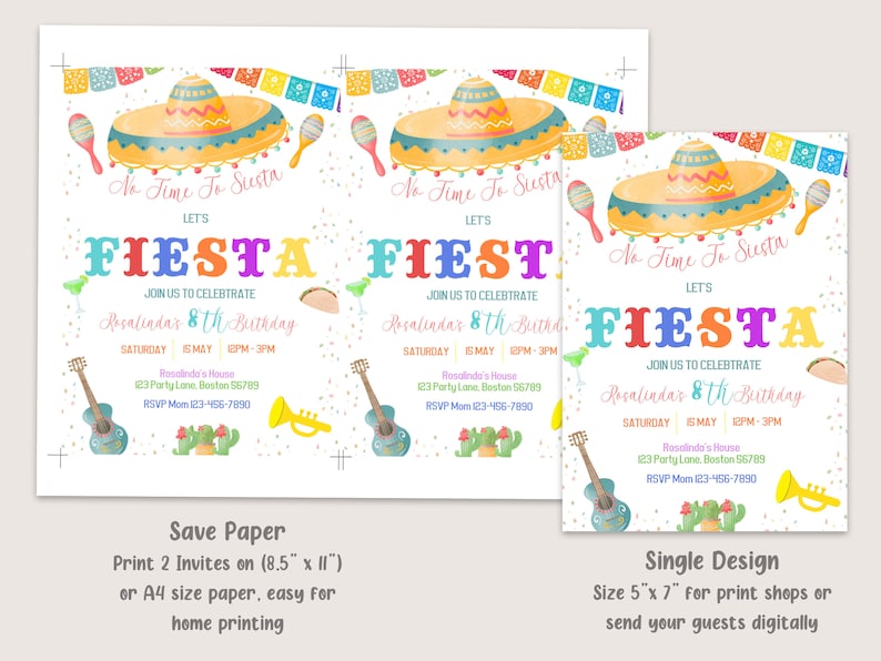 Editable Fiesta Birthday Invitation Mexican Fiesta Theme Party - Etsy