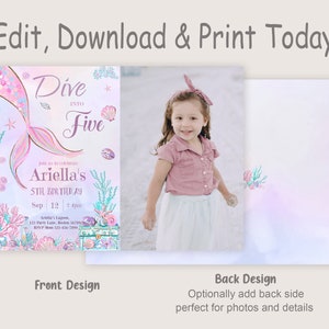 Dive Into Five Birthday Invitation With Photo Mermaid Dive Into Five ...