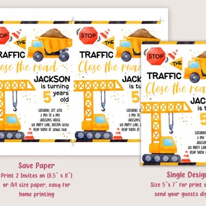 Construction Birthday Invitation Template, Editable Boy Construction ...