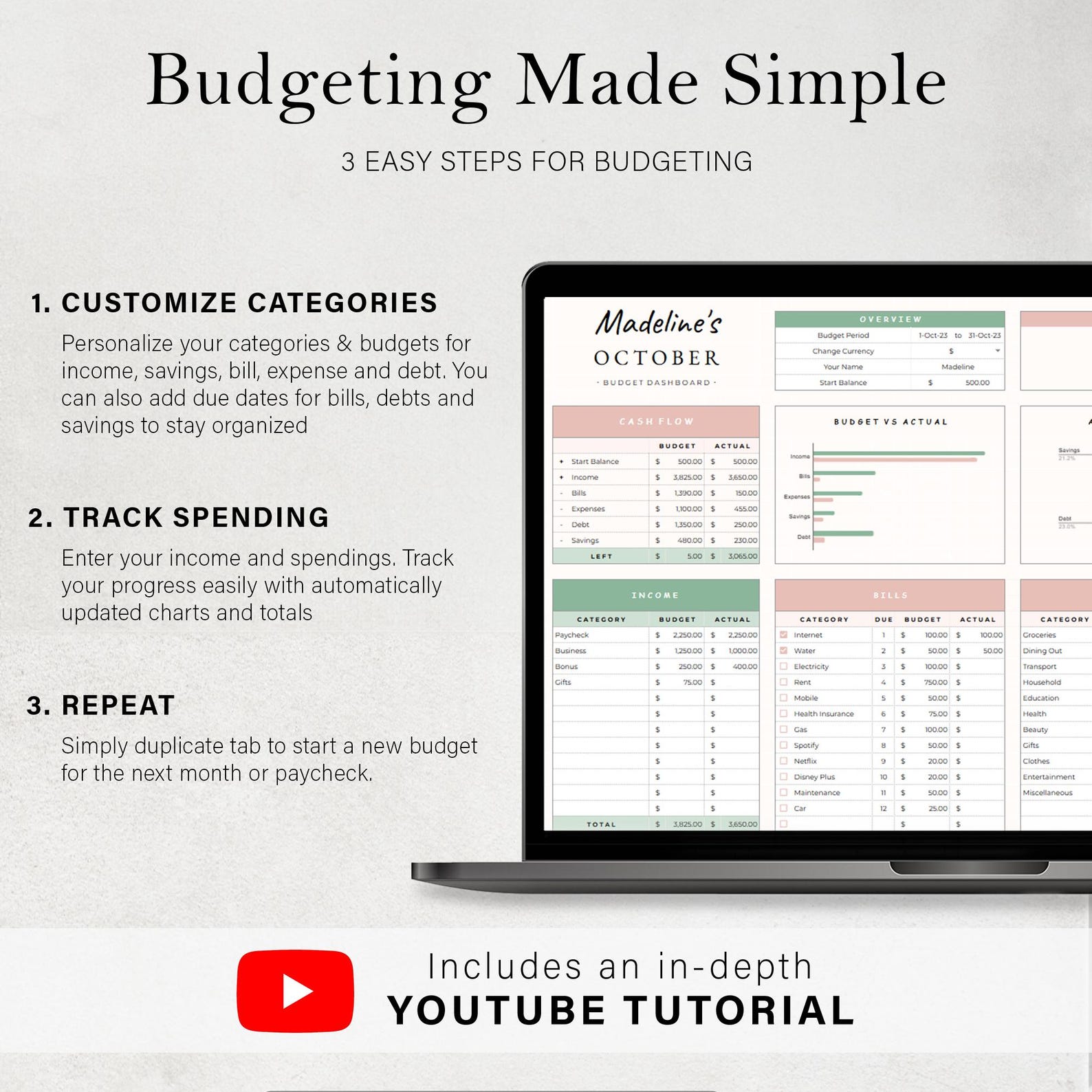 Budget Spreadsheet Budget Planner Budget Template Monthly Budget ...