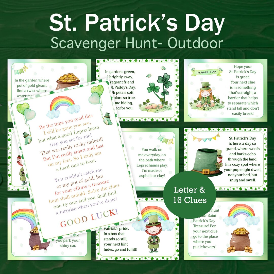 St Patricks Day Scavenger Hunt for Kids Outdoor Leprechaun Treasure ...