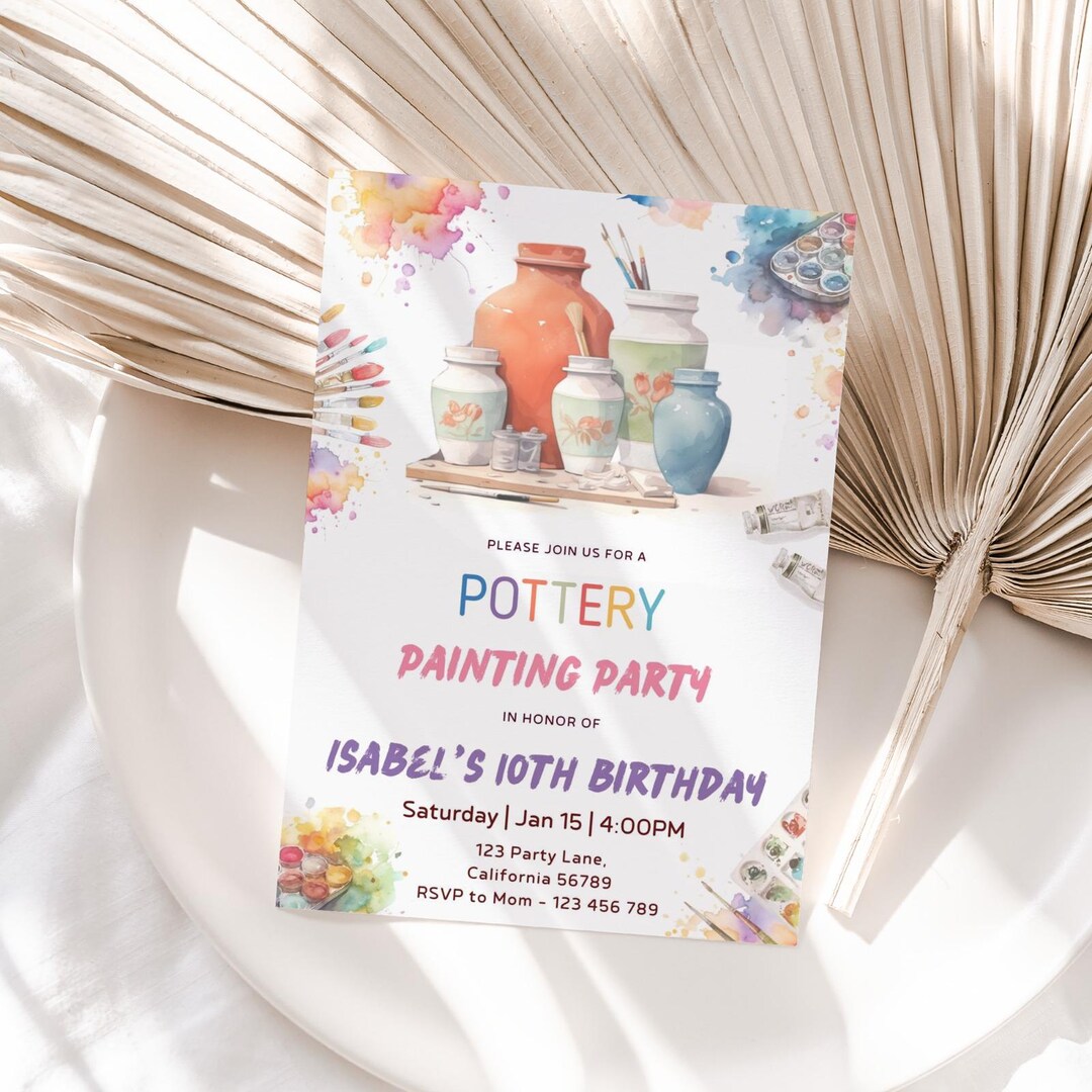 Pottery Birthday Invitation Pottery Invitation Clay Art Party Invite ...