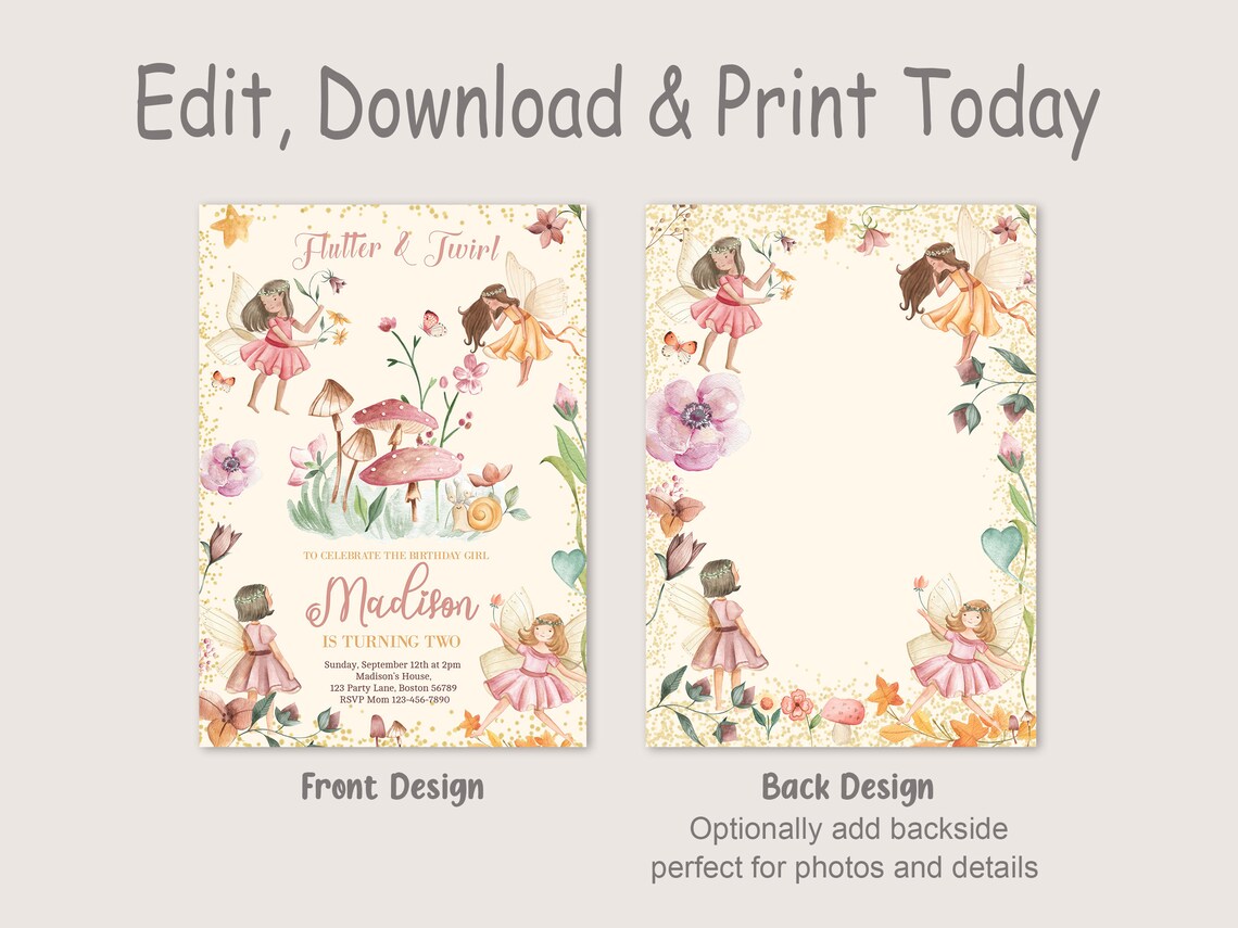 Editable Fairy Birthday Invitation Template Enchanted - Etsy