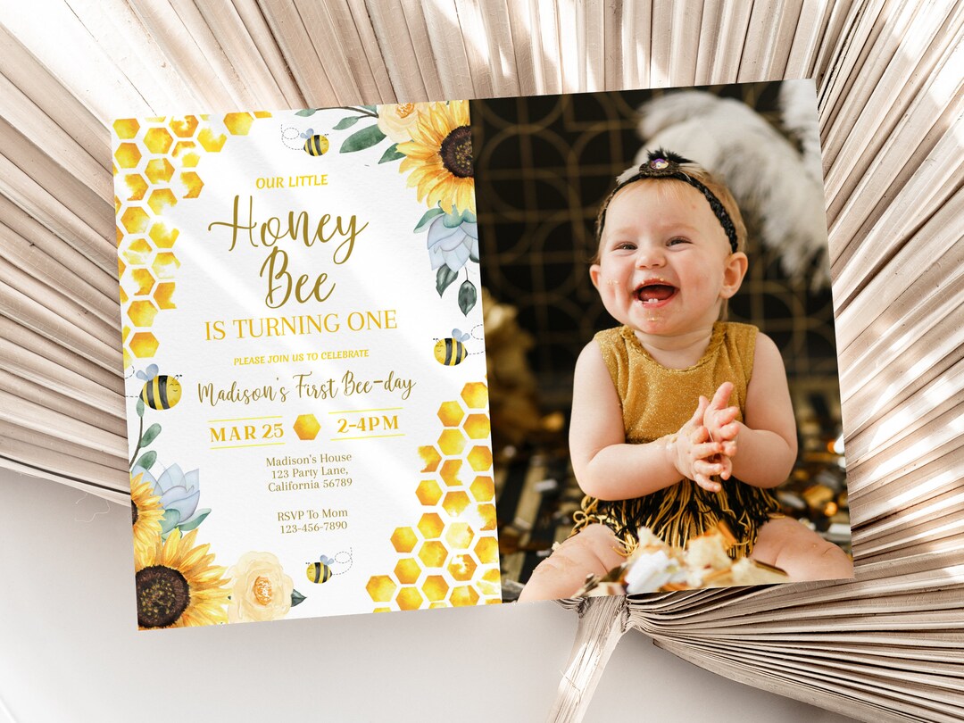 Bee Birthday Invitation With Photo Bee Day Invitation With Picture Bee ...