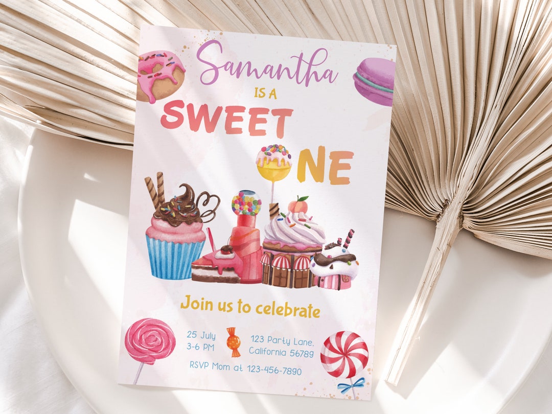 Sweet One Birthday Invitation Sweet One Invitation Candy 1st Birthday ...