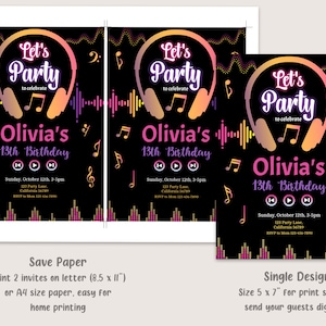 Music Invitation Music Theme Party Invite Musical Birthday Party Invite ...