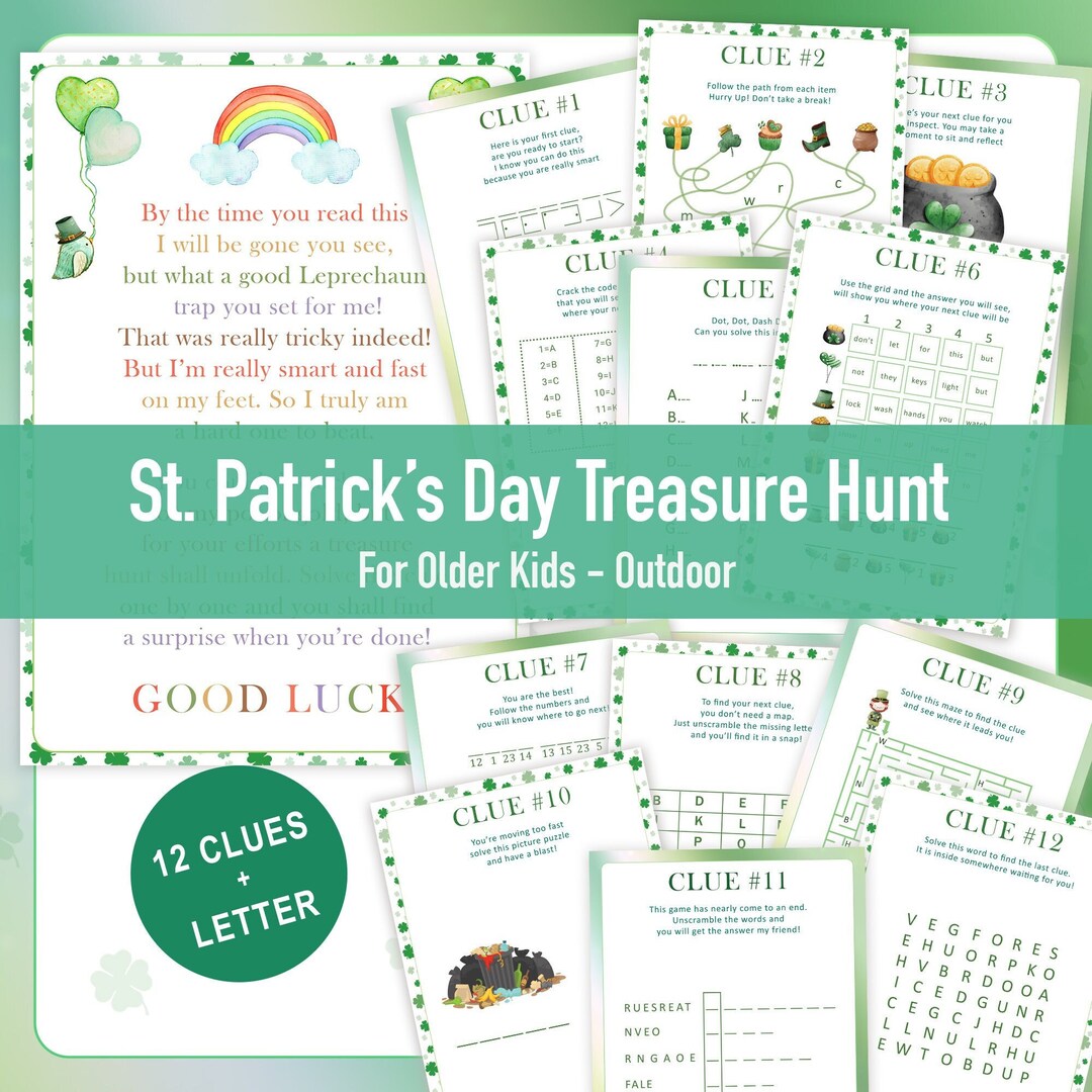 St Patricks Day Scavenger Hunt for Older Kids Leprechaun Treasure Hunt ...