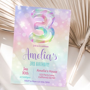 3rd Birthday Invitation Girl 3rd Birthday Party Invitation Rainbow ...