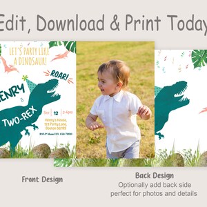 Two Rex Invitation With Photo Dinosaur 2nd Birthday Invitation - Etsy