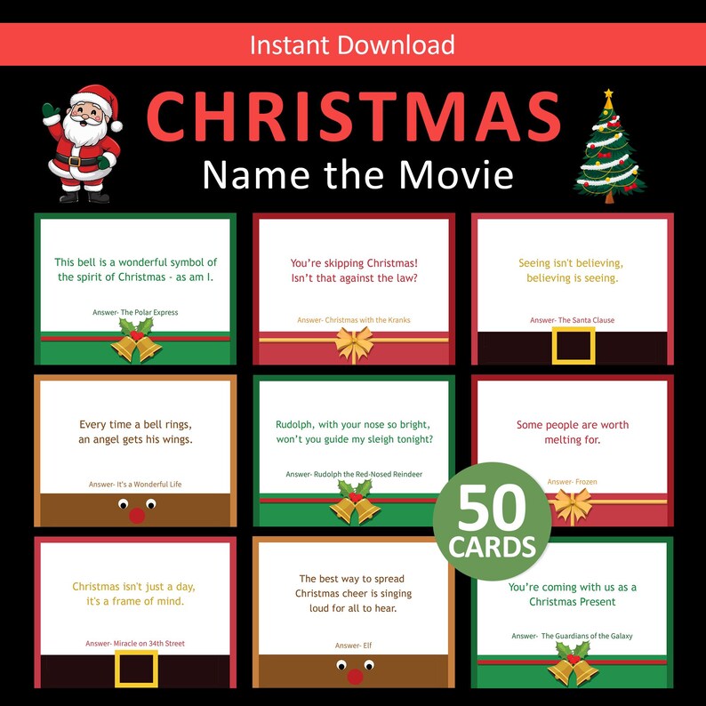 Christmas Name the Movie Game PRINTABLE Christmas Games Guess the Movie ...