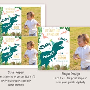 Two Rex Invitation With Photo Dinosaur 2nd Birthday Invitation - Etsy