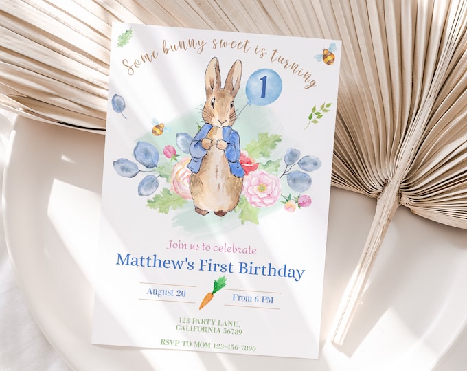 EDITABLE Peter Rabbit Birthday Invitation First Birthday Invitation ...