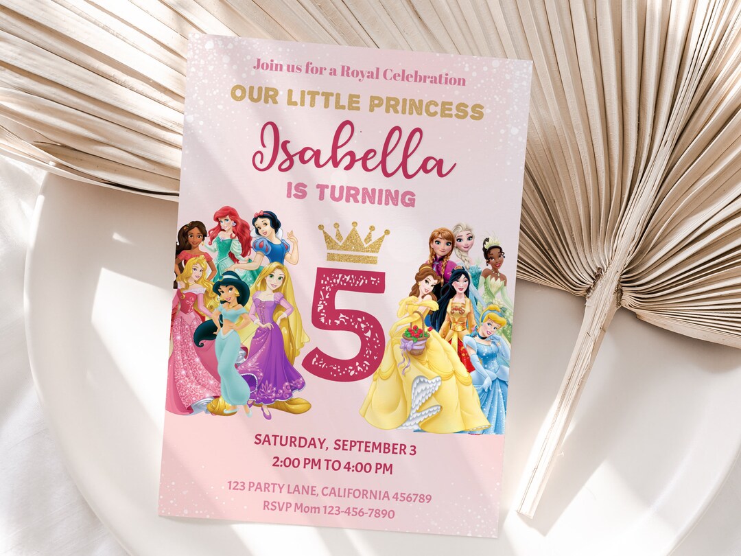 Princess Birthday Invitation Girl Princess Birthday Party Invite Pink ...