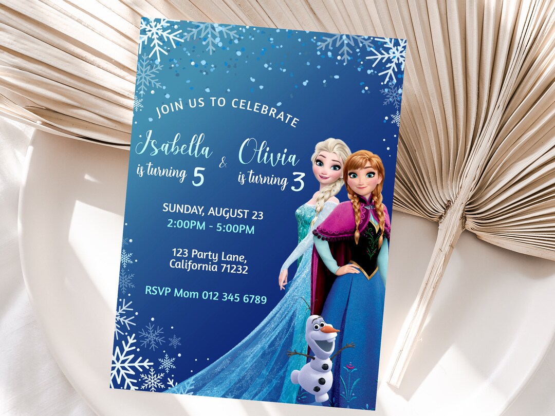 Frozen Joint Birthday Invitation Frozen Sisters Joint Party Invitation ...