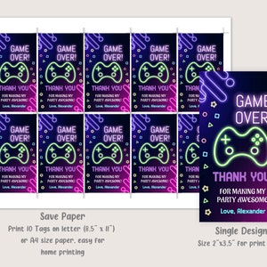 Video Game Favor Tag Game Over Tag Gamer Birthday Tag Neon Arcade Party ...