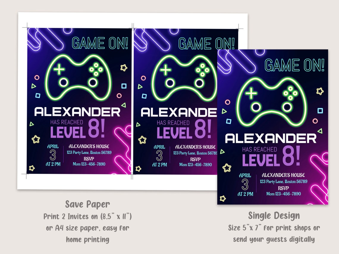 Editable Video Game Party Invitation Gamer Birthday Invite - Etsy